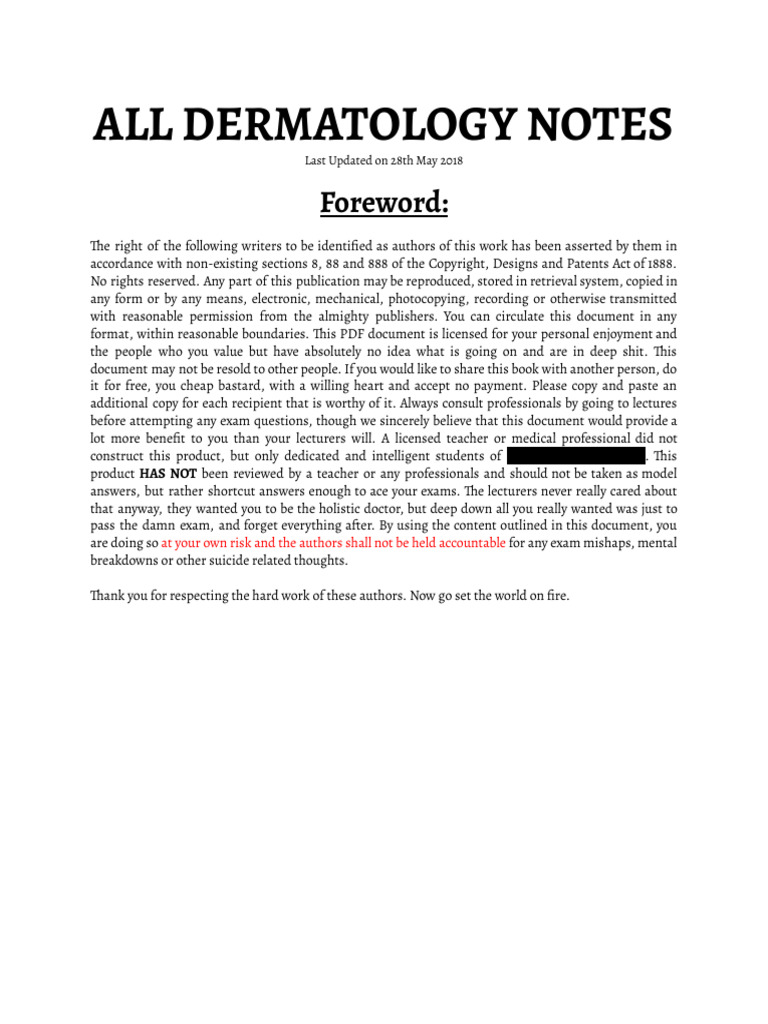 ALL Dermatology Notes | PDF | Dermatitis | Skin