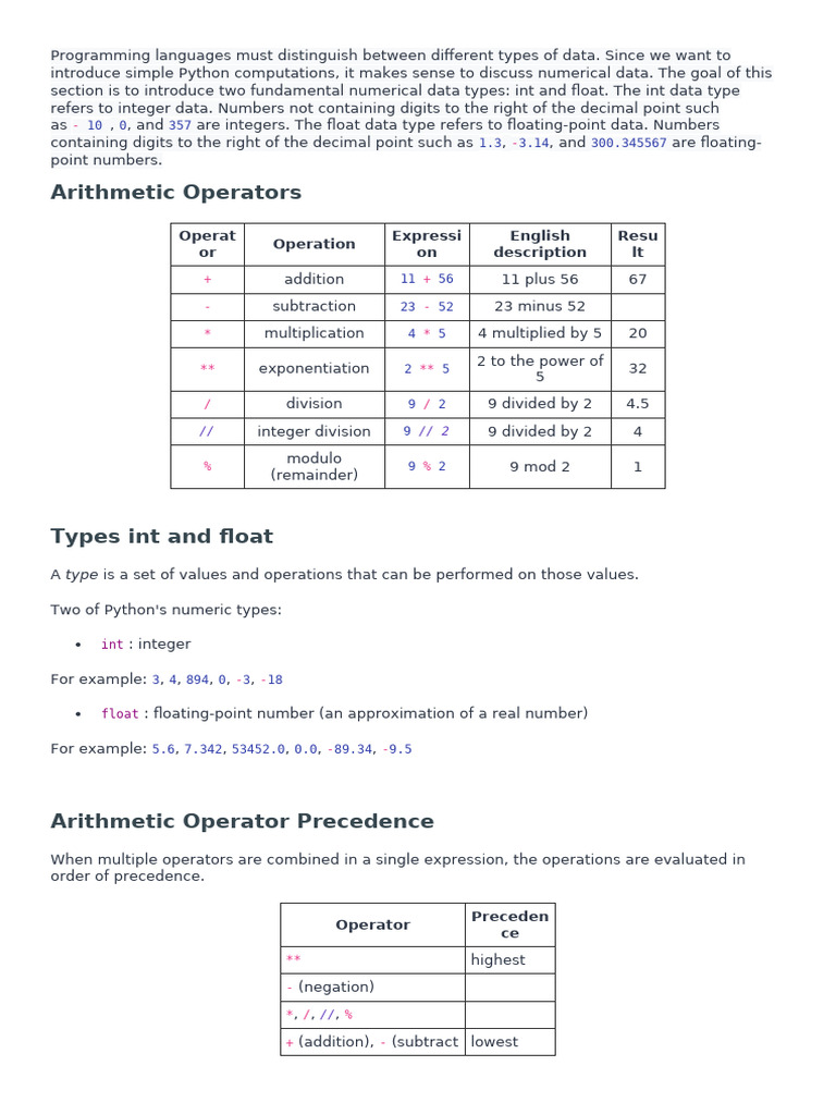 Programming Languages Must Distinguish Between Different Types of Data | PDF | Numbers | Integer ...