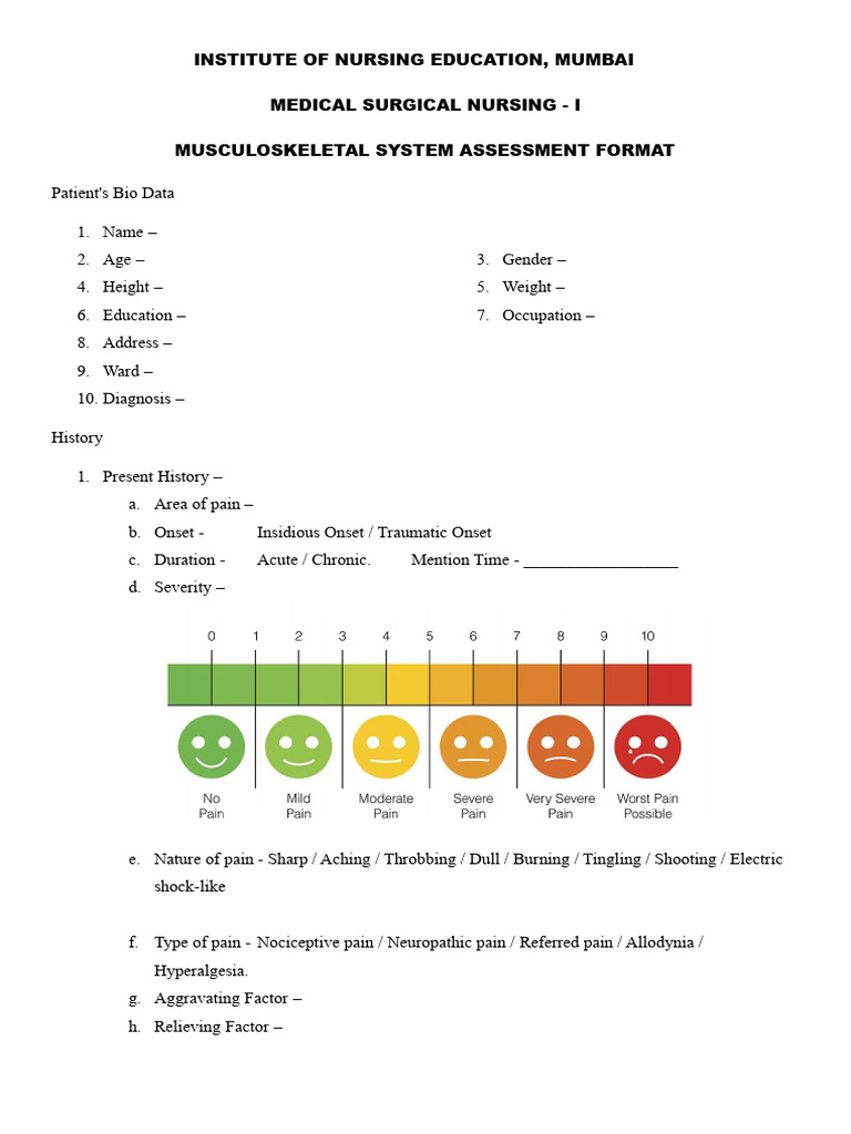 Musculoskeletal Assessment Format | PDF | Anatomical Terms Of Motion | Pain