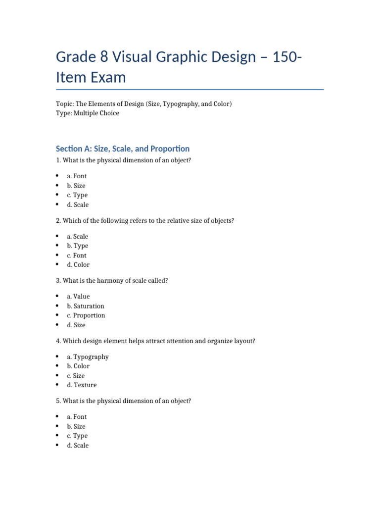 Grade 8 Design Elements Exam | PDF | Typefaces | Hue
