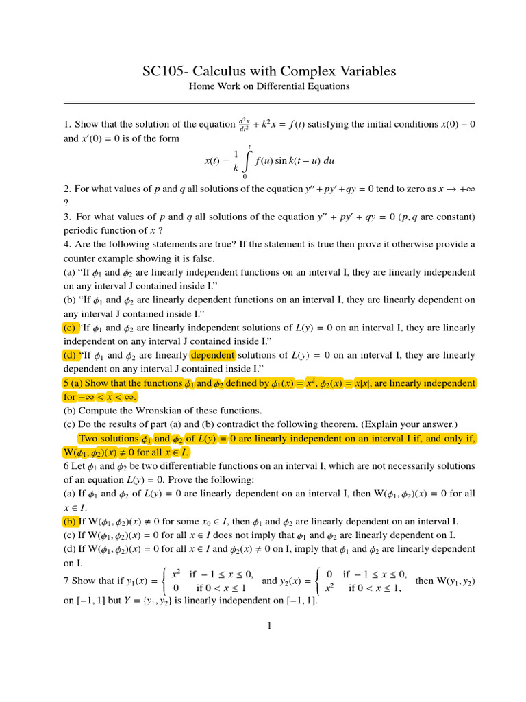 Problem Set Differential Equations | PDF | Function (Mathematics) | Equations