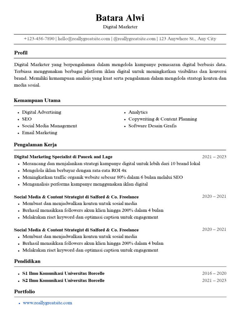 Putih Dan Hitam Modern Profil Digital Marketer CV | PDF