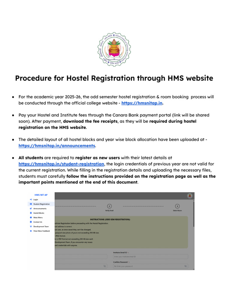 Procedure For Hostel Registration Through HMS Website | PDF | Computing