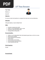 10th Pass Resume Format | PDF
