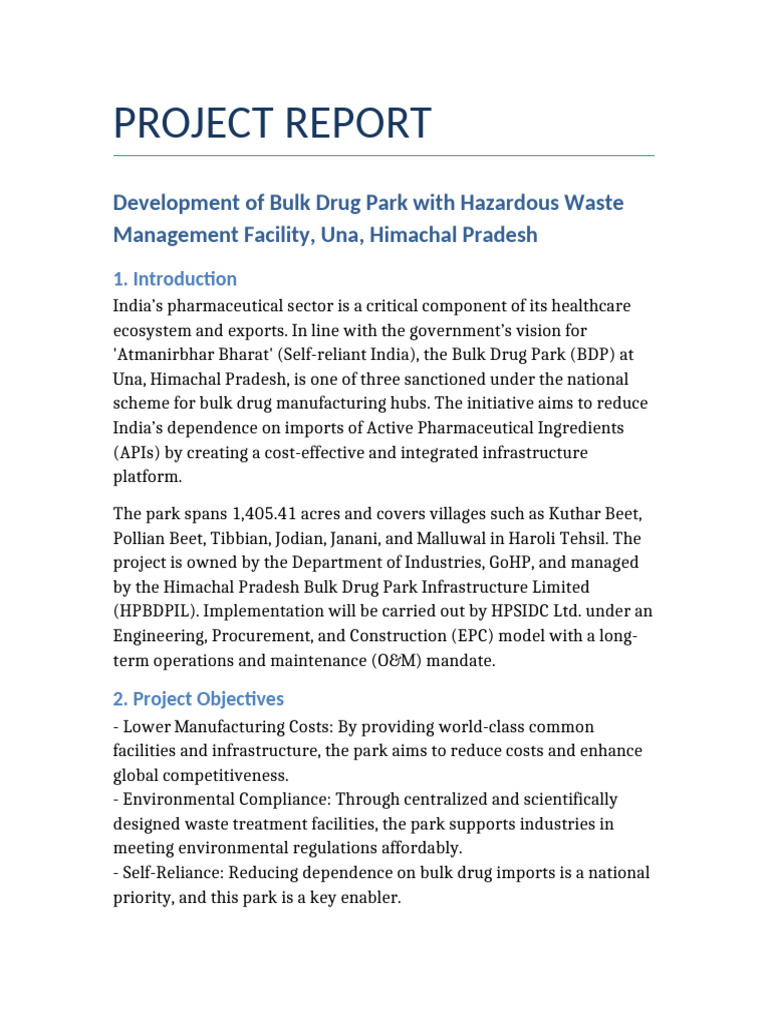 Bulk Drug Park Project Report | PDF | Waste | Incineration