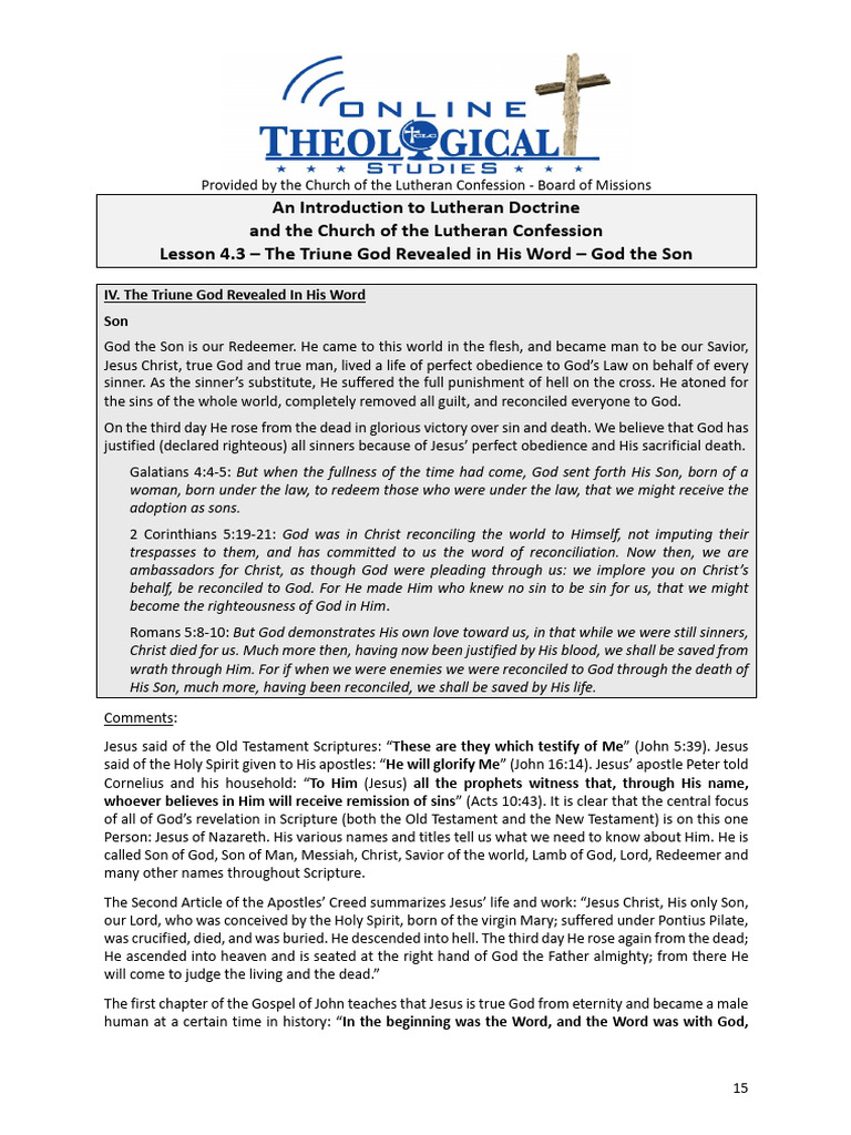 Understanding God the Son in Lutheran Doctrine | PDF | Jesus | Sin