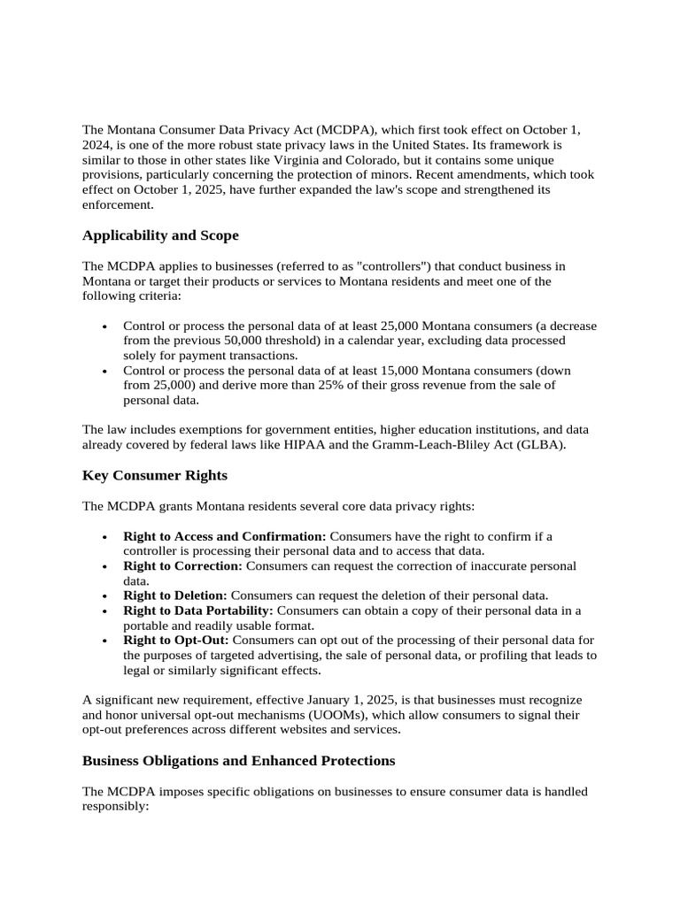 The Montana Consumer Data Privacy Act | PDF | Privacy | Justice