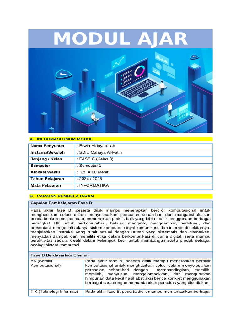 2024-2025 Modul Ajar Tik Kelas 3 Fase B Semester 1 Dan 2 | PDF