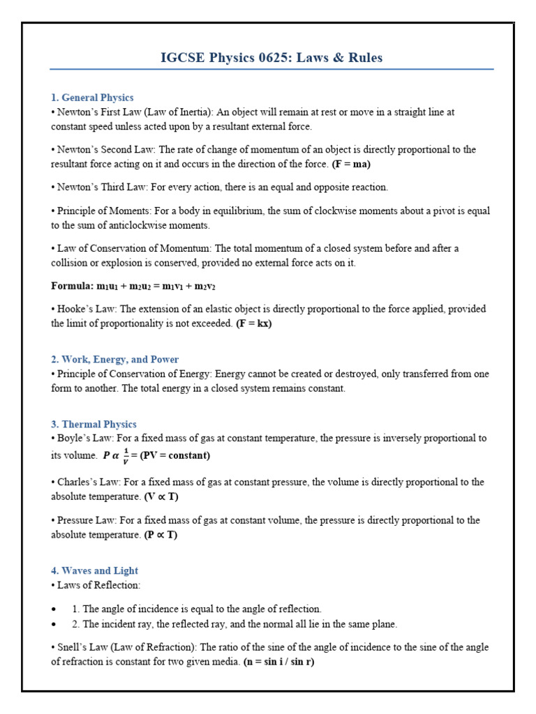 IGCSE Physics Laws and Rules | PDF | Electromagnetic Induction | Force