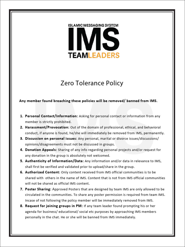 Zero Tolerance Policy Guidelines | PDF
