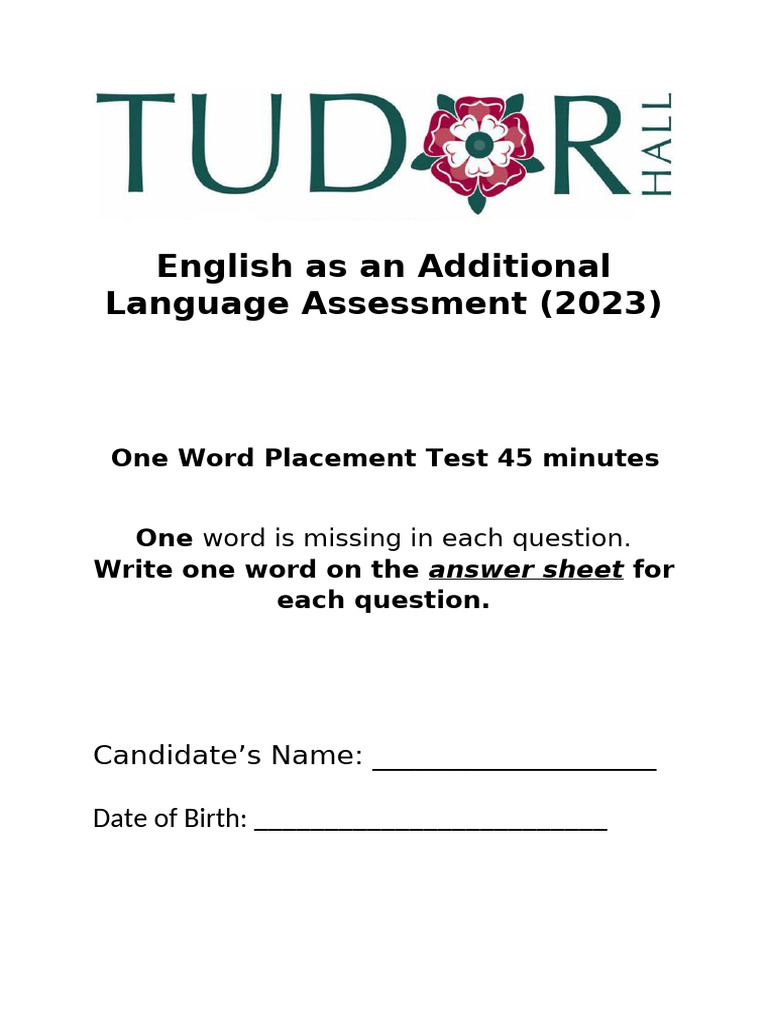 EAL One Word Placement Test | PDF