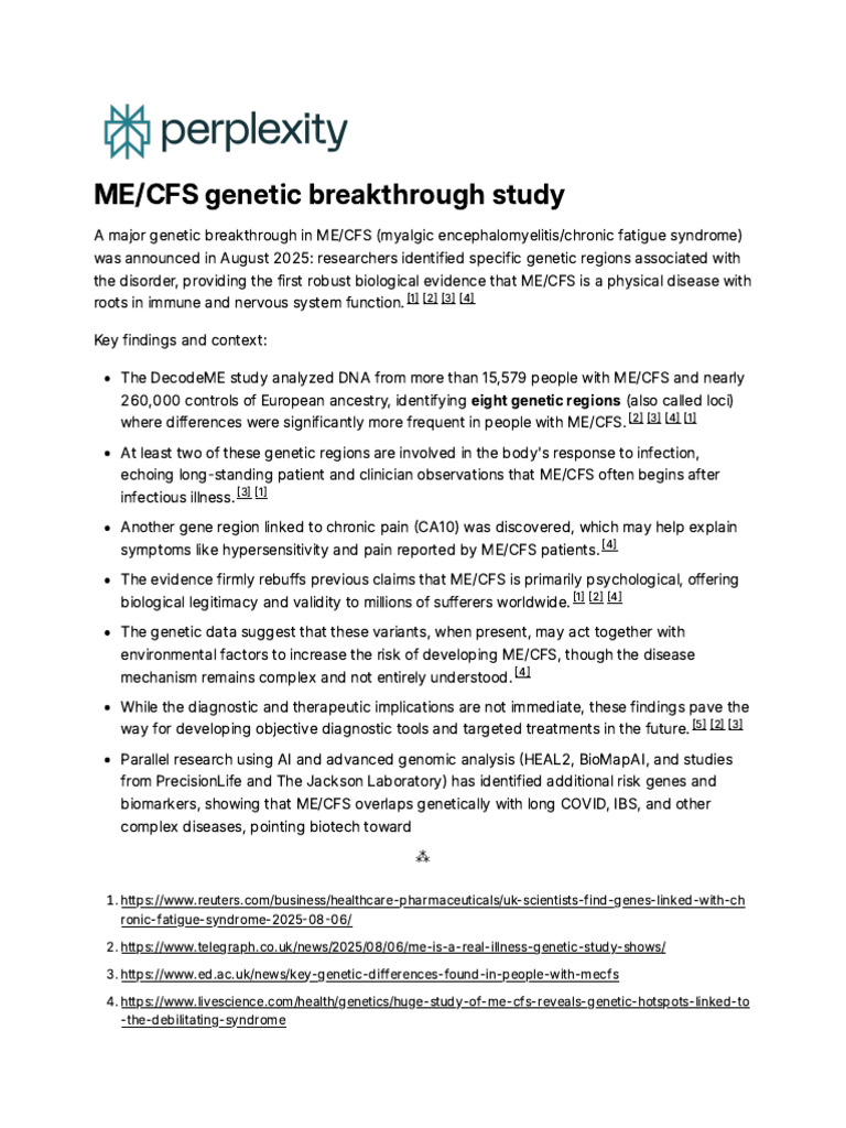 Genetic Breakthrough in ME/CFS | PDF | Diseases And Disorders | Human ...