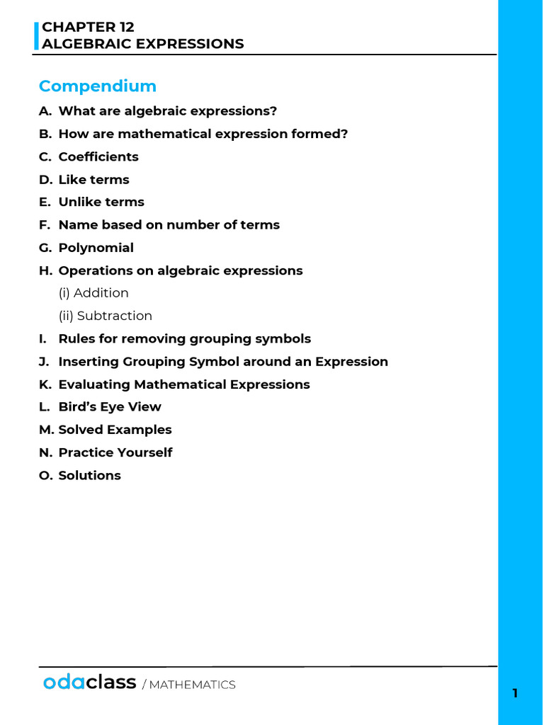 Algebraic Expressions Overview | PDF | Factorization | Subtraction