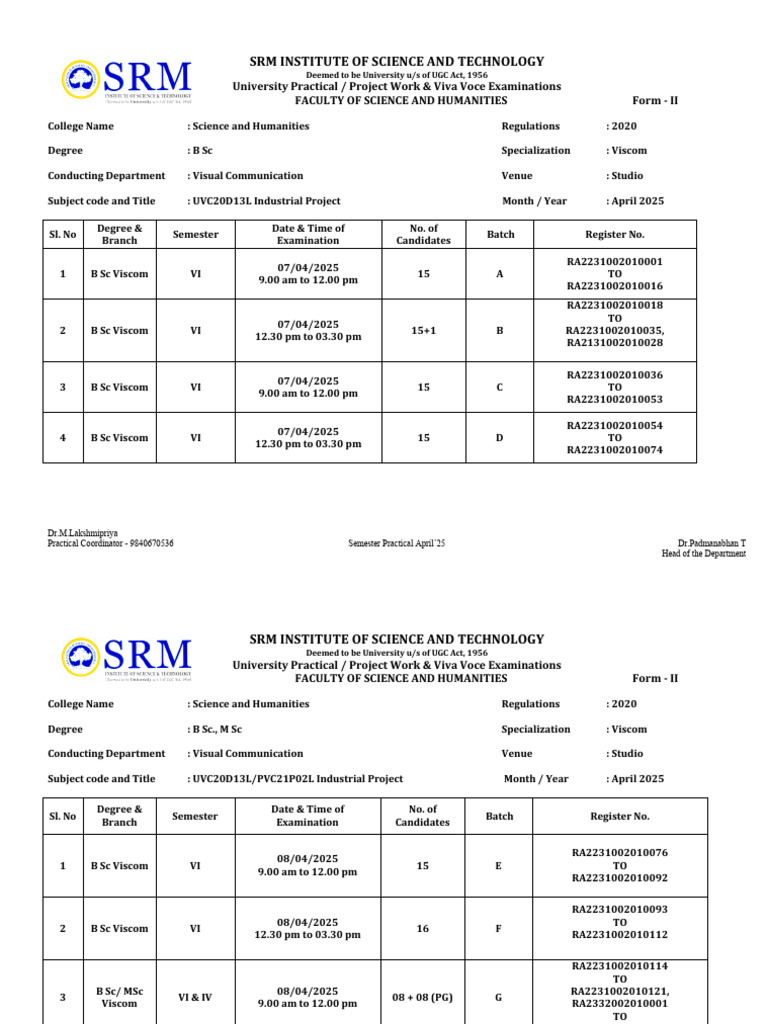 Semester April'25 - Timetable | PDF | Thesis | Higher Education