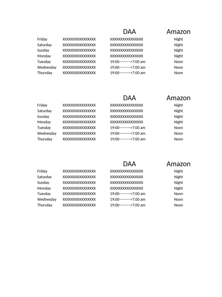 Amazon Night Shift Schedule | PDF