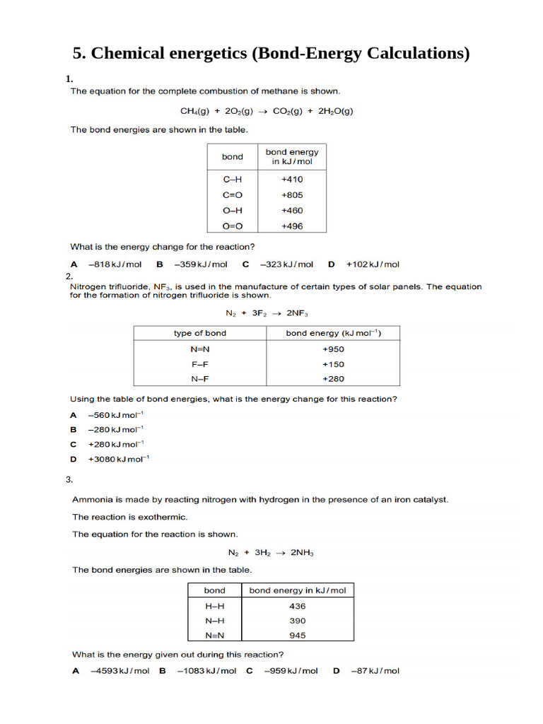 Bond Energy Calculations P-1 | PDF