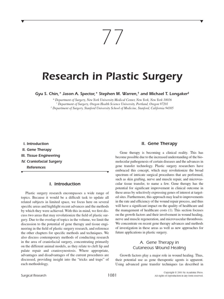 77 Research in Plastic Surgery 2001 Surgical Research | PDF | Tissue ...