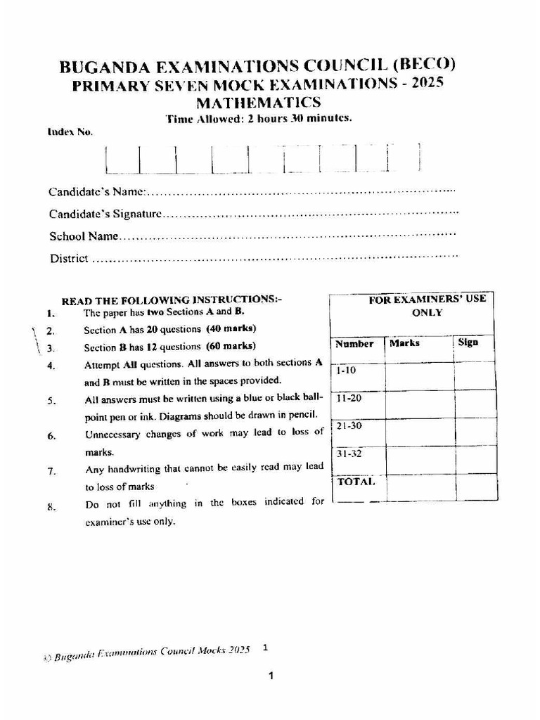 Buganda MTC Mock 2025 | PDF