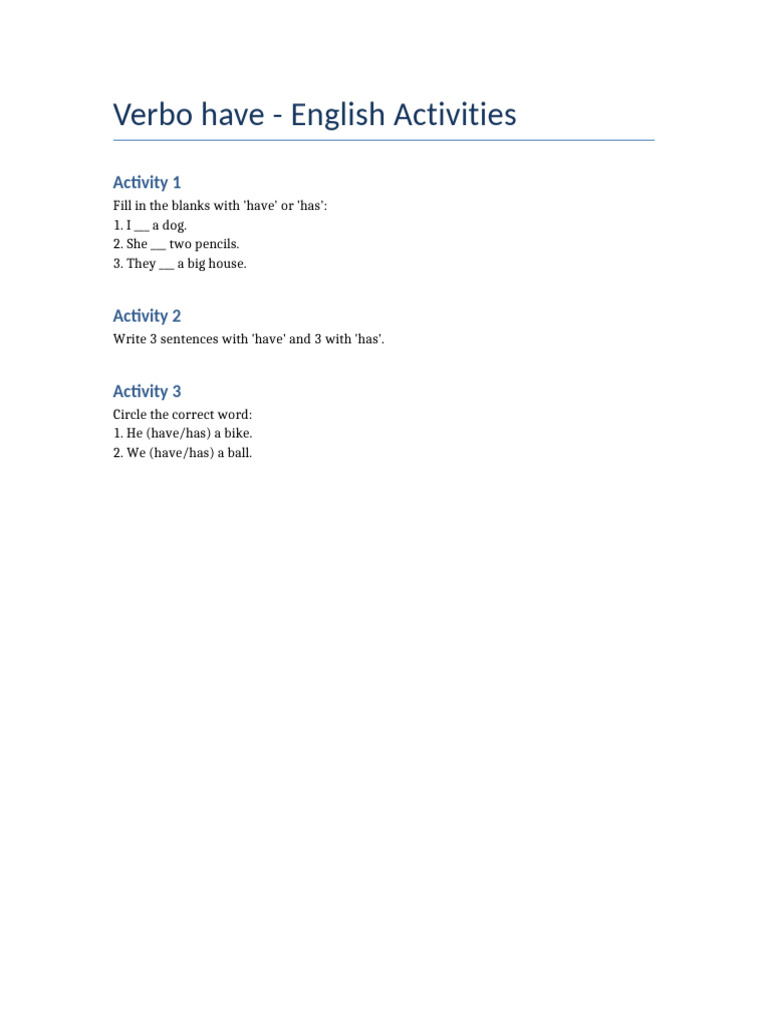 Verbo Have - English Activities | PDF