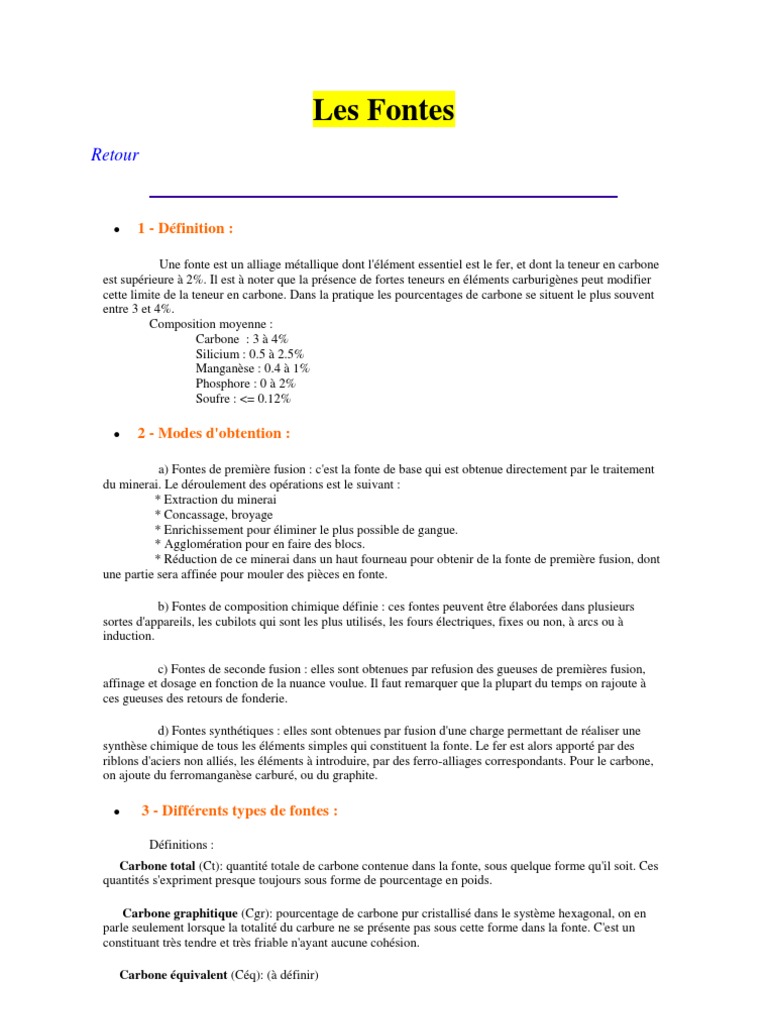Composition et Types de Fontes | PDF | Acier | Matériaux de construction