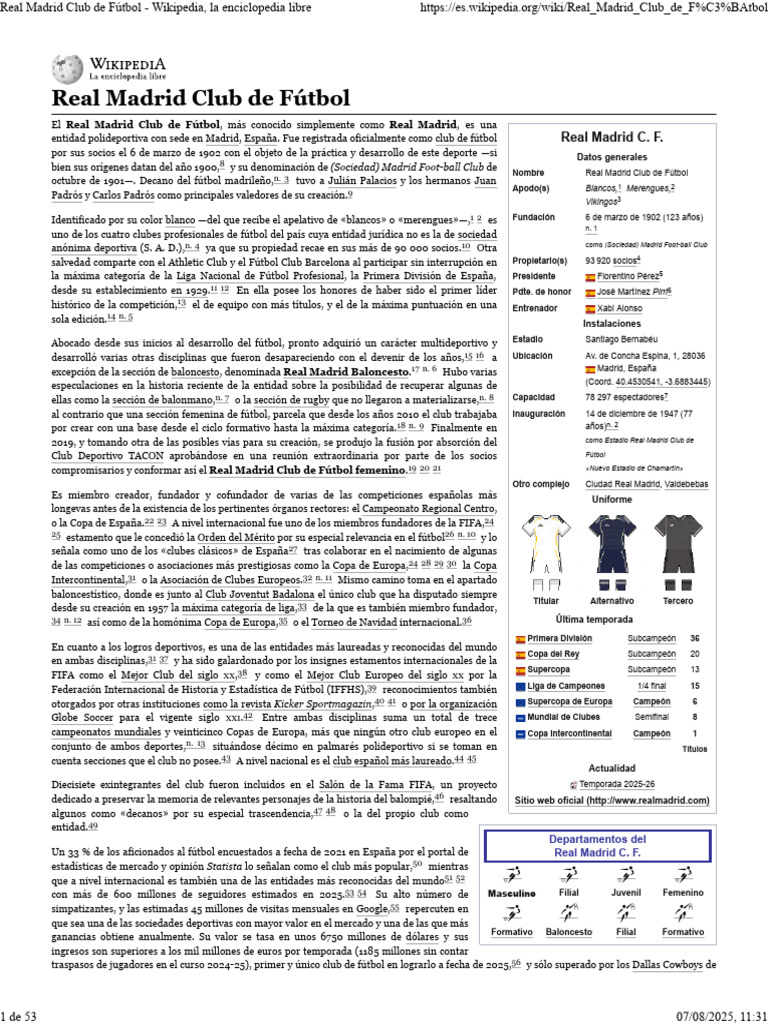 Real Madrid Club de Fútbol - Wikipedia, La Enciclopedia Libre | PDF ...