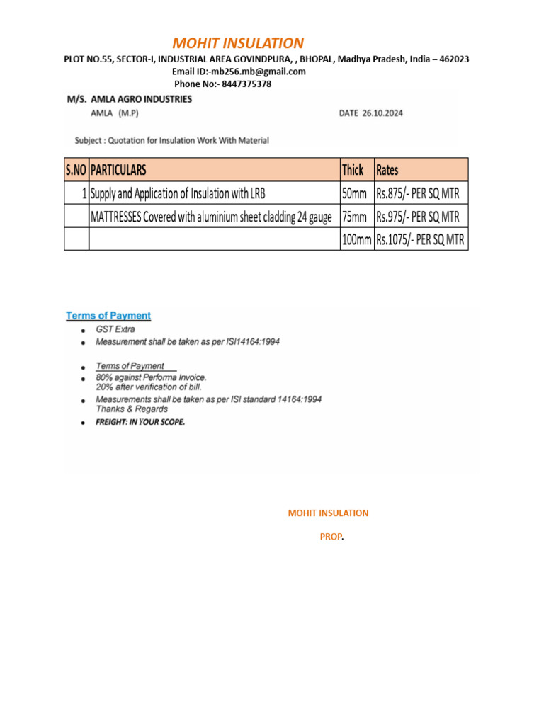 Mohit Insulation Quotation | PDF