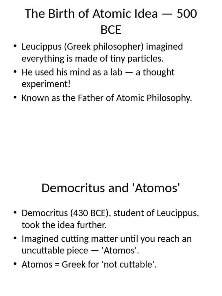 Greek Atomic Thought Experiment Presentation | PDF