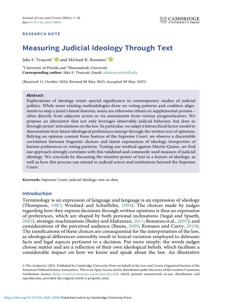Measuring Judicial Ideology Through Text | PDF | Supreme Court Of The ...