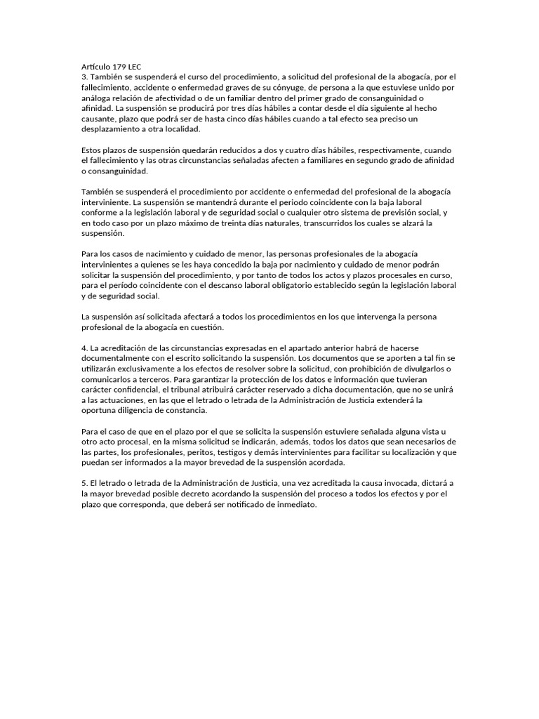 Suspensión del Procedimiento: Art. 179 LEC | PDF | Gobierno | Justicia