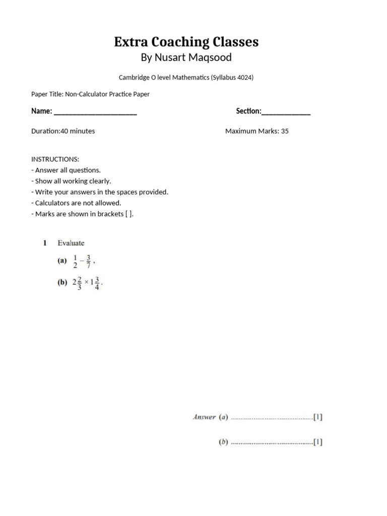 Re Test Paper 1, 2023 | PDF