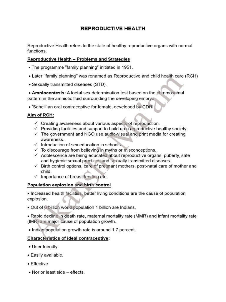 Class 12 Reproductive Health Notes | PDF | Combined Oral Contraceptive ...