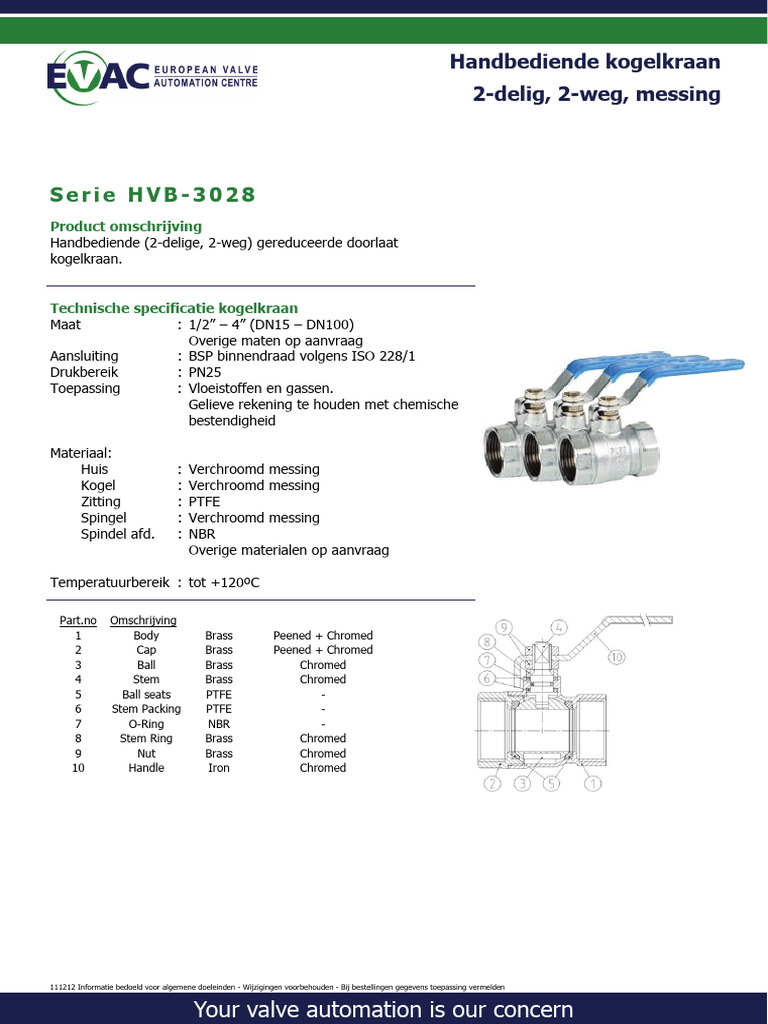 EVAC-VAlves - Data Sheet Kogelkraan-Nl | PDF