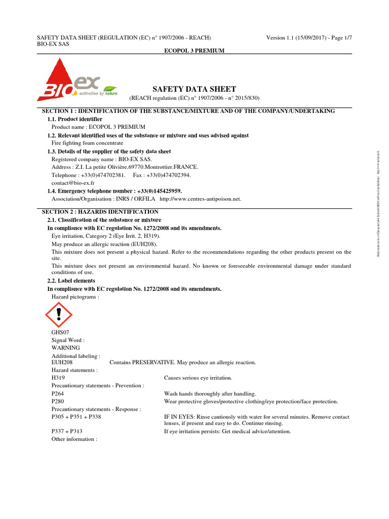 ECOPOL 3 PREMIUM Safety Data Sheet | PDF | Safety | Chemistry
