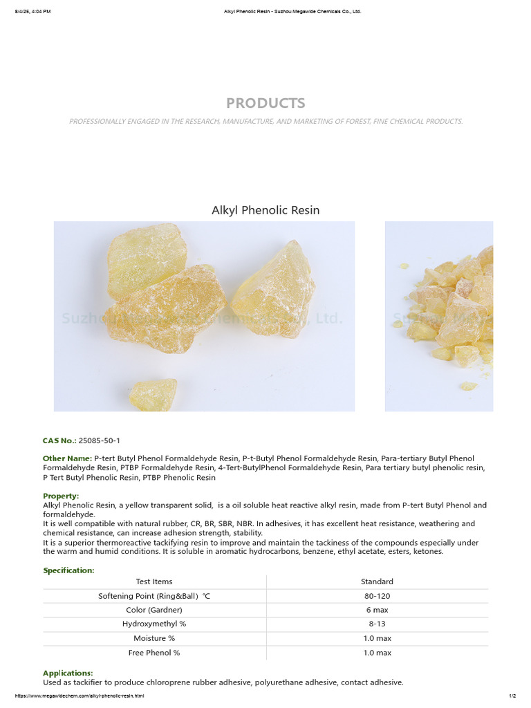 Alkyl Phenolic Resin Overview | PDF | Adhesive | Formaldehyde