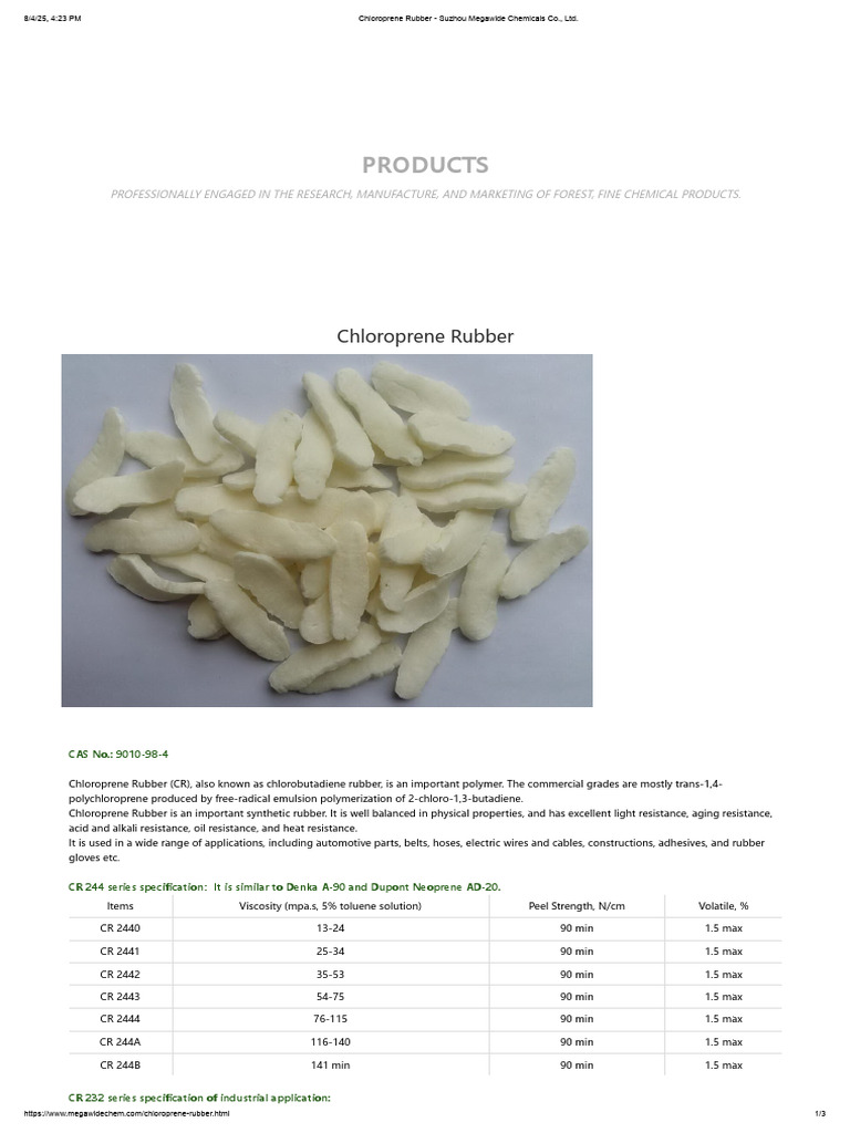 Chloroprene Rubber Specifications & Uses | PDF | Materials | Chemical ...