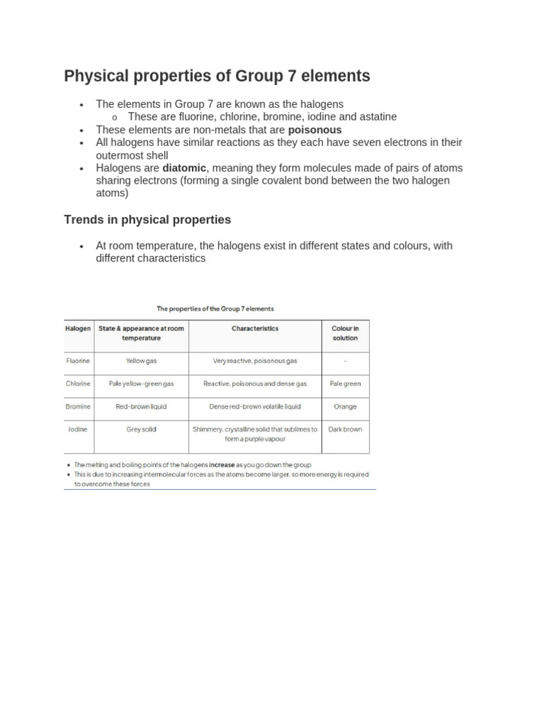 Physical Properties of Group 7 Elements | PDF