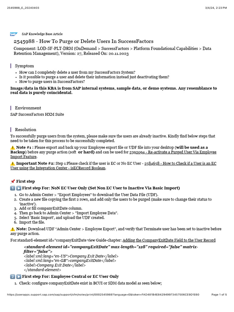 How To Purge or Delete Users in SuccessFactors | PDF | Information ...