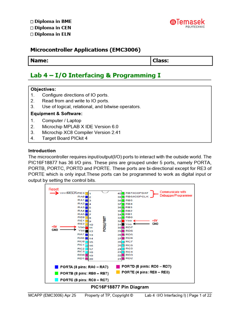MCAPP Lab 04 (Student) IO Interfacing and Programming I (Apr 25) | PDF | Input/Output ...