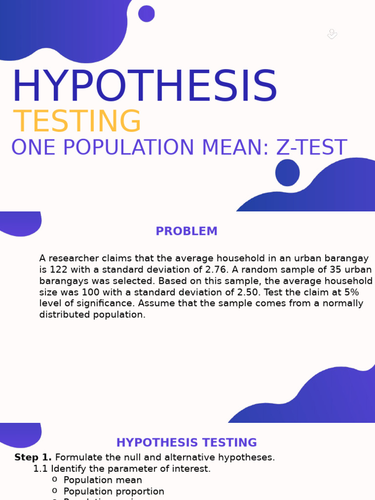 05 - Hypothesis Testing - One Population Z Test | PDF | Statistical ...