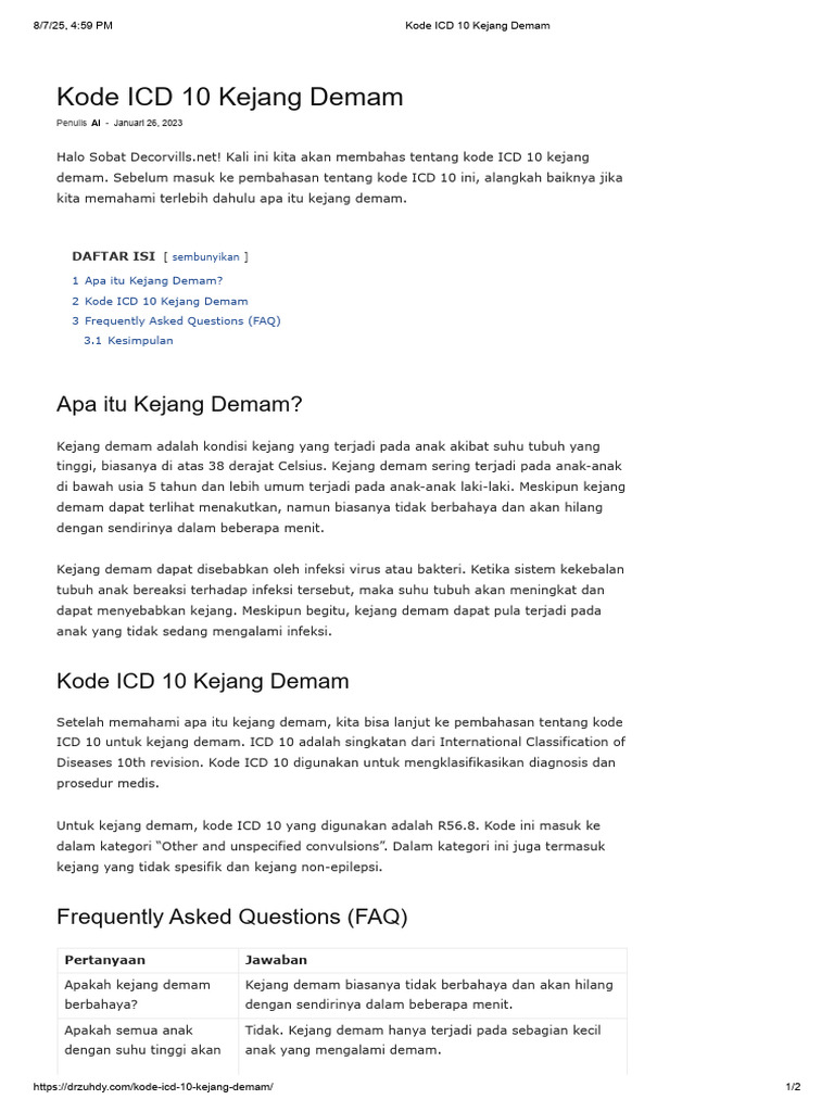 Kode ICD 10 untuk Kejang Demam | PDF