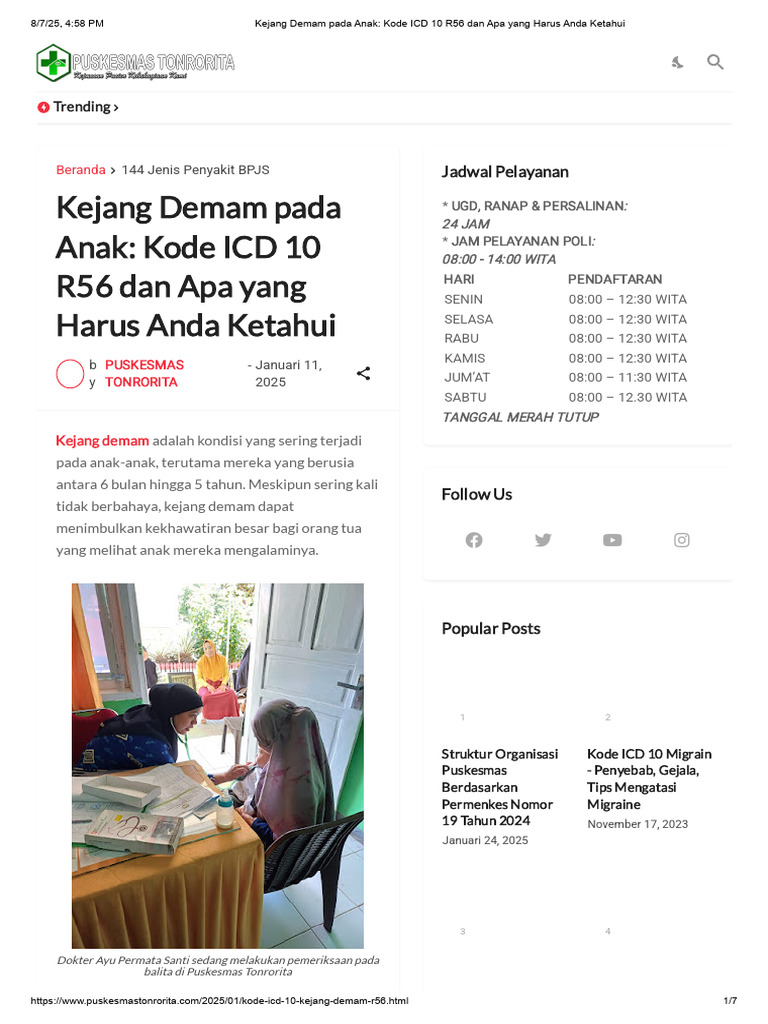Kode ICD 10 Kejang Demam Anak R56 | PDF