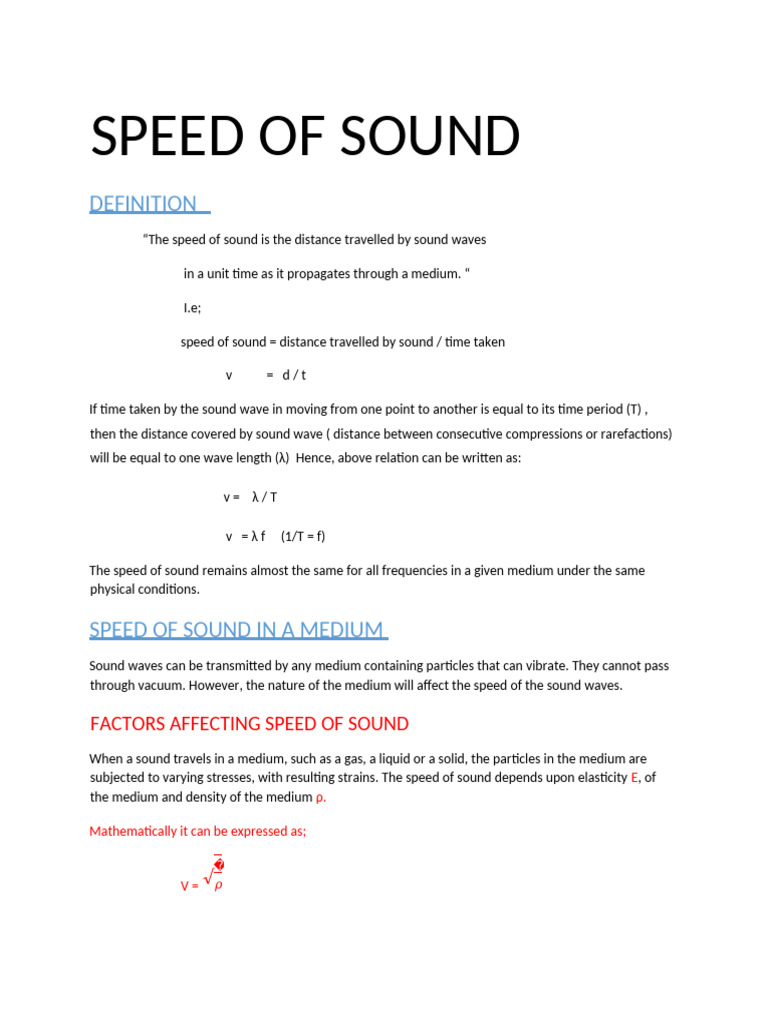 Speed of Sound and Factors | PDF | Sound | Gases