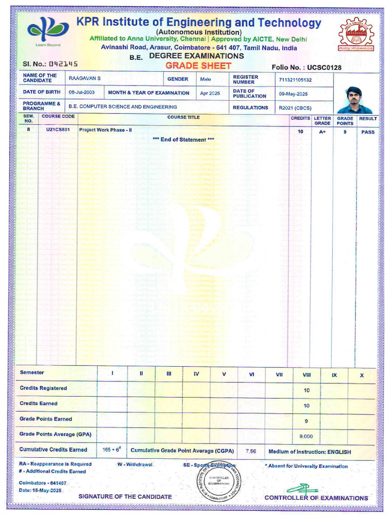 8 TH Semester Marksheet | PDF