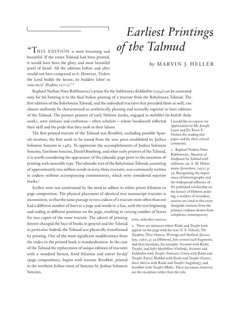 Early Printings of the Talmud | PDF | Talmud | Judaism