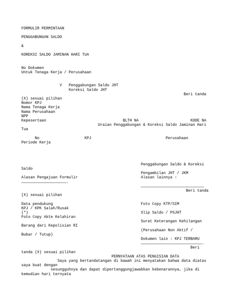 FORM Amalgamasi Penggabungan Saldo | PDF