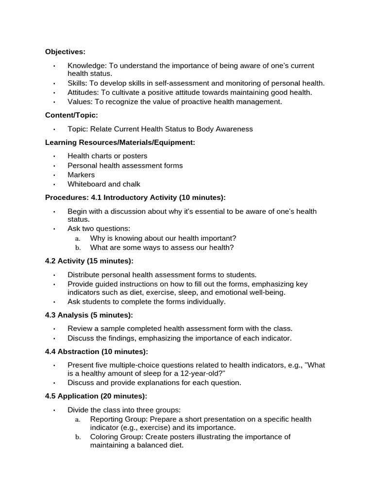 Relate Current Health Status To Body Awareness | PDF | Physical Fitness ...