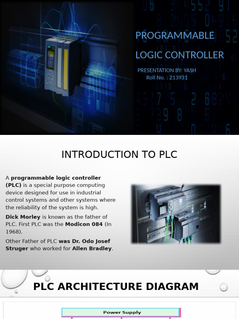 Programmable Logic Controller: Presentation By: Yash Roll No.: 213931 | PDF