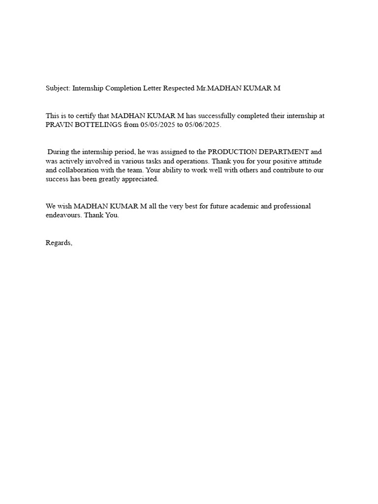 Madhan Completion Letter | PDF
