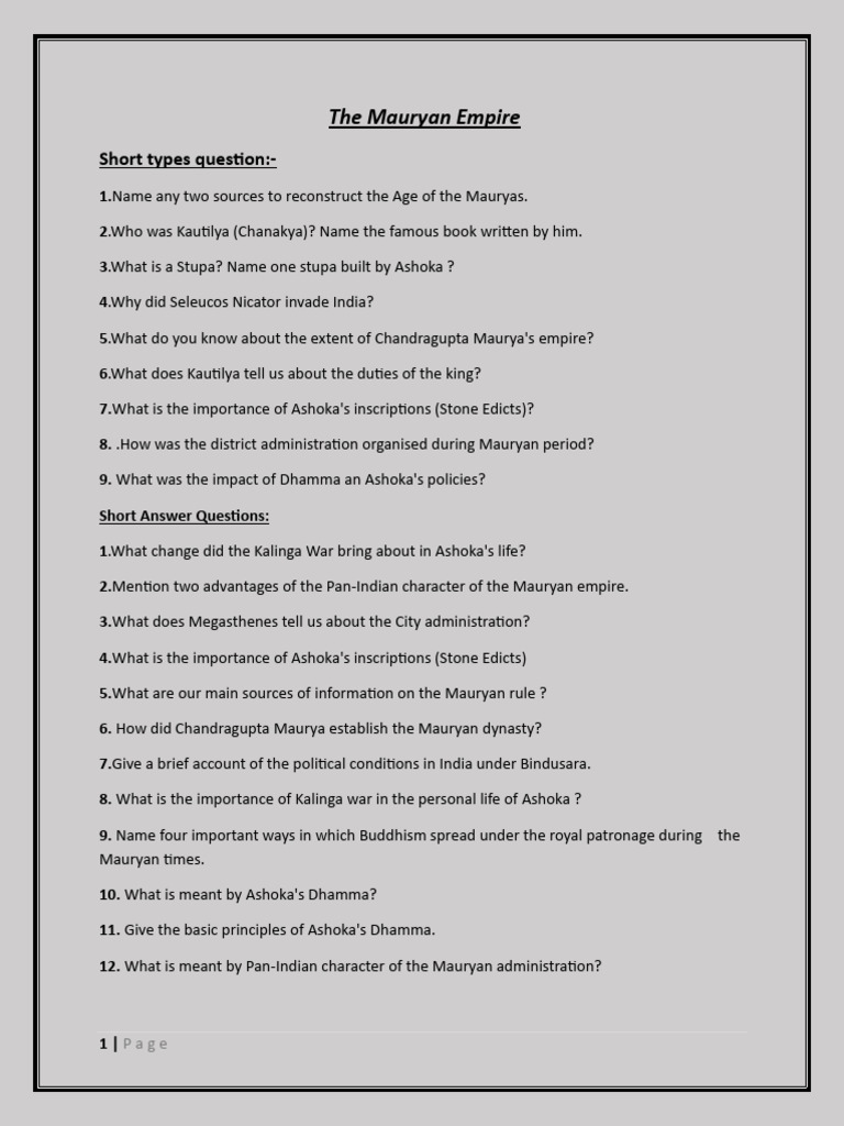 The Mauryan Empire Questions | PDF | Ashoka | Ancient India