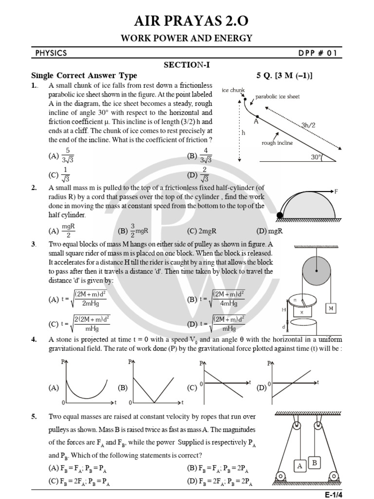 Physics DPP: Work, Power, Energy Concepts | PDF | Force | Tension (Physics)